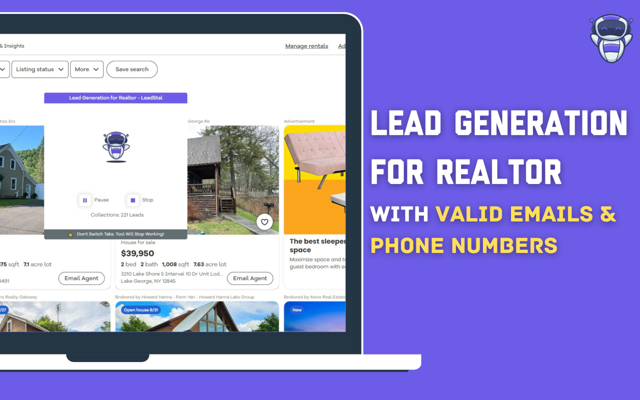 Realtor Leads Generator - Realtor Leads Scraper & Data Extractor for Real Estate | LeadStal